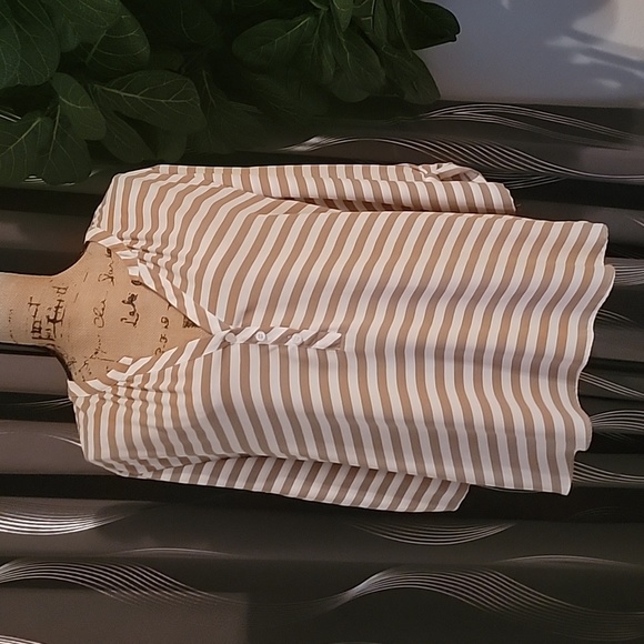 New York & Company | Tops | Nyc Soho Blouse Xl Tan And White Striped 34 ...